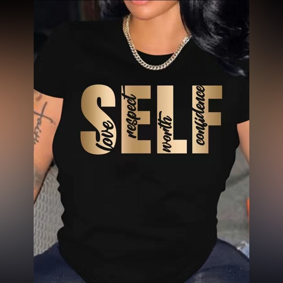 Tops | Ladies Self Crew Neck Black Tshirt Size Large Nwot | Poshmark